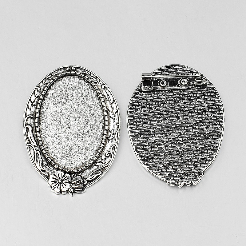 Vintage Tibetan Style Alloy Brooch Cabochon Bezel Settings - Beadpark.com